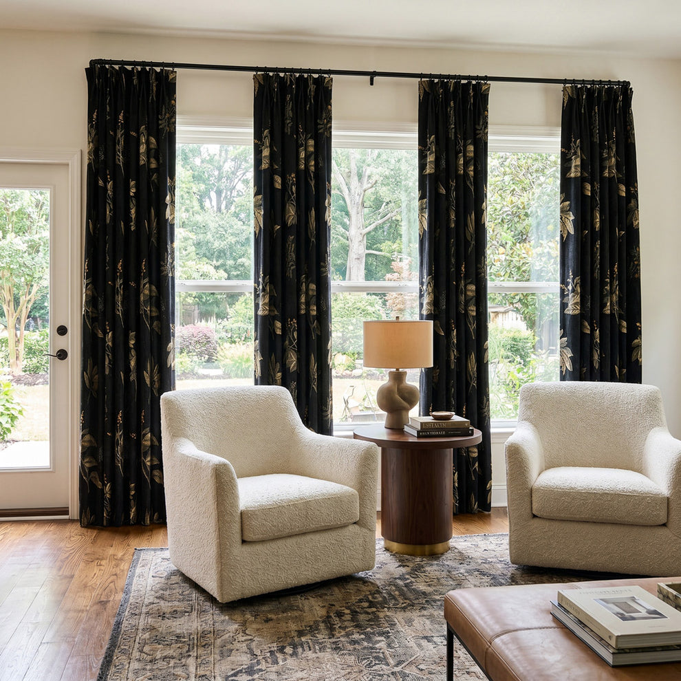 Dalila Black Floral Room Darkening Custom Curtains | Unicurt Curtains ...